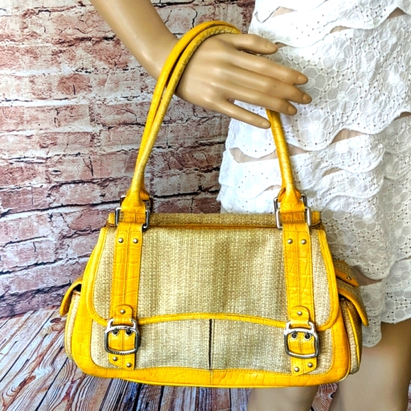 Cole Haan | Bags | Cole Haan Amanda Straw With Lime Green Leather ...